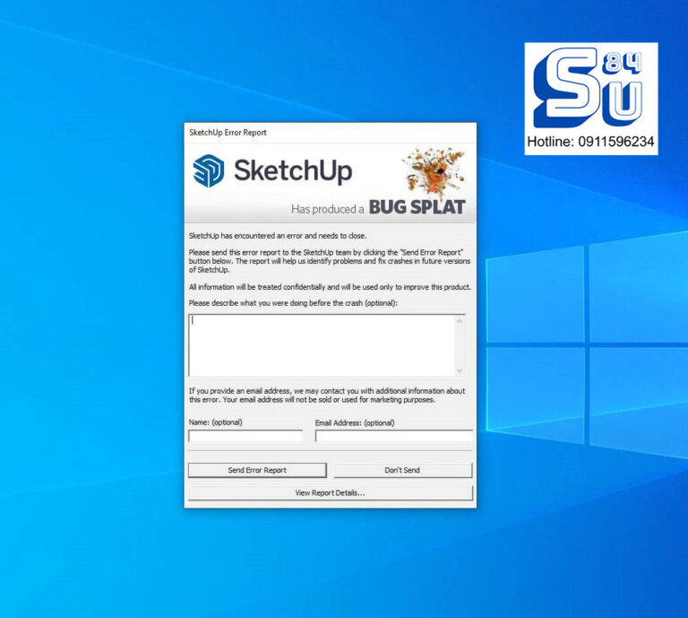 Sửa lỗi Sketchup has produced a BUG SPLAT - SU84 Studio
